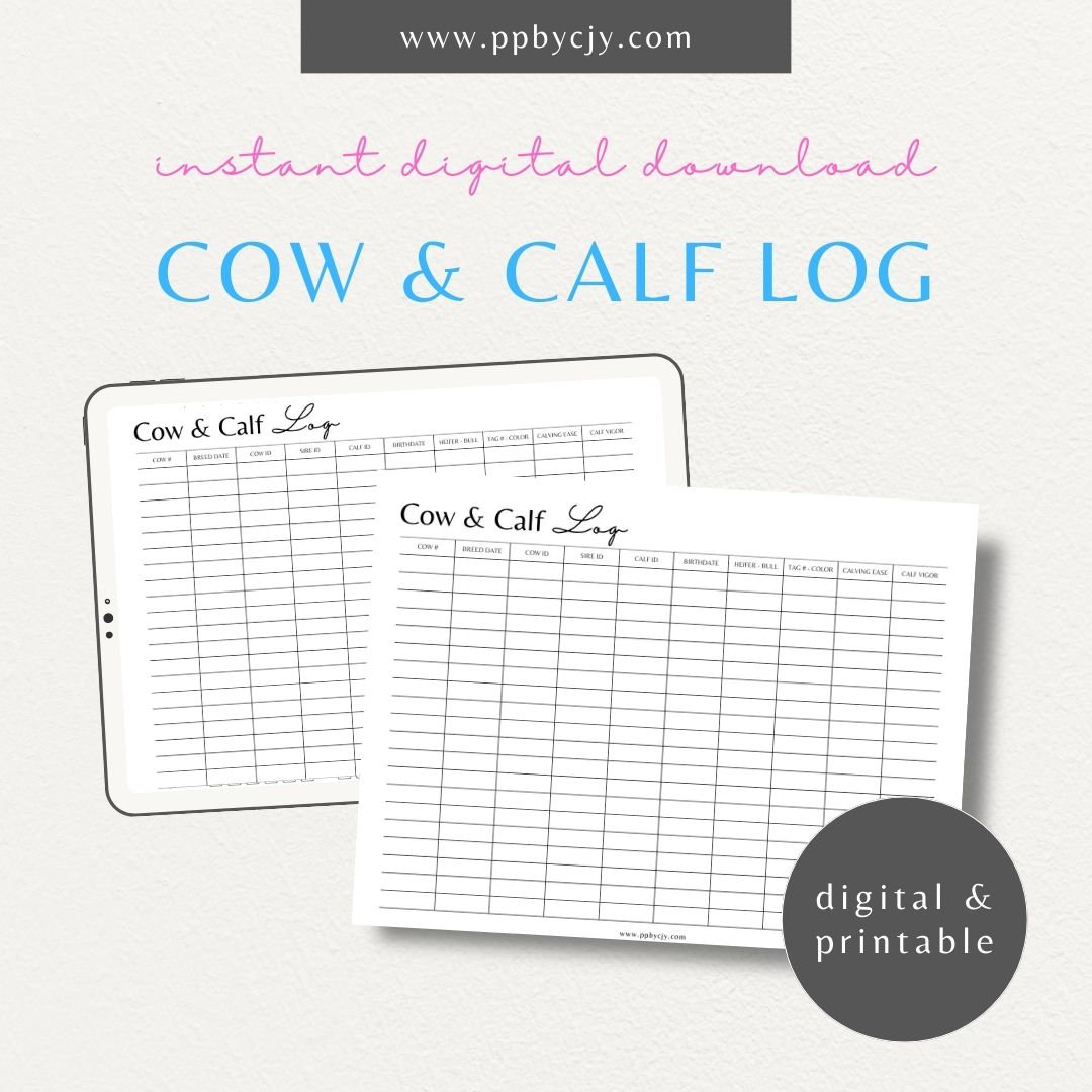 Livestock Cow Calf Breeding Management Log | Bovine Reproduction ...
