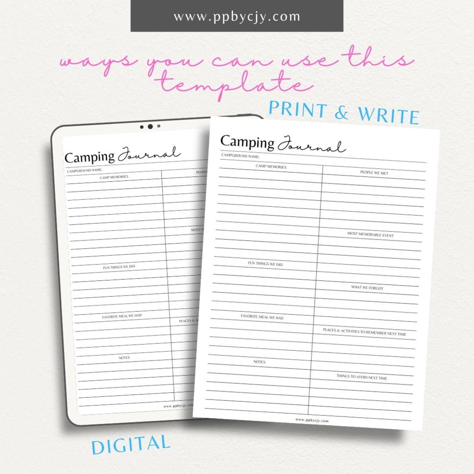 Camping Journal Printable Template | Digital Download | Outdoor ...