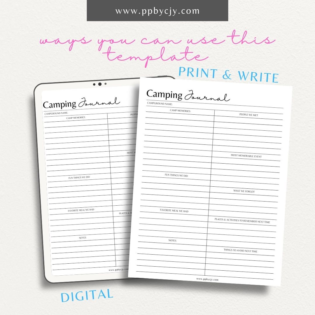 Camping Journal Printable Template | Digital Download | Outdoor ...