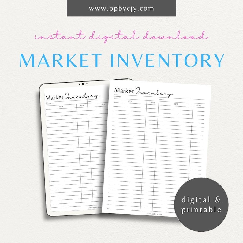 Market Inventory Printable Template Instant Digital Download Farmers ...