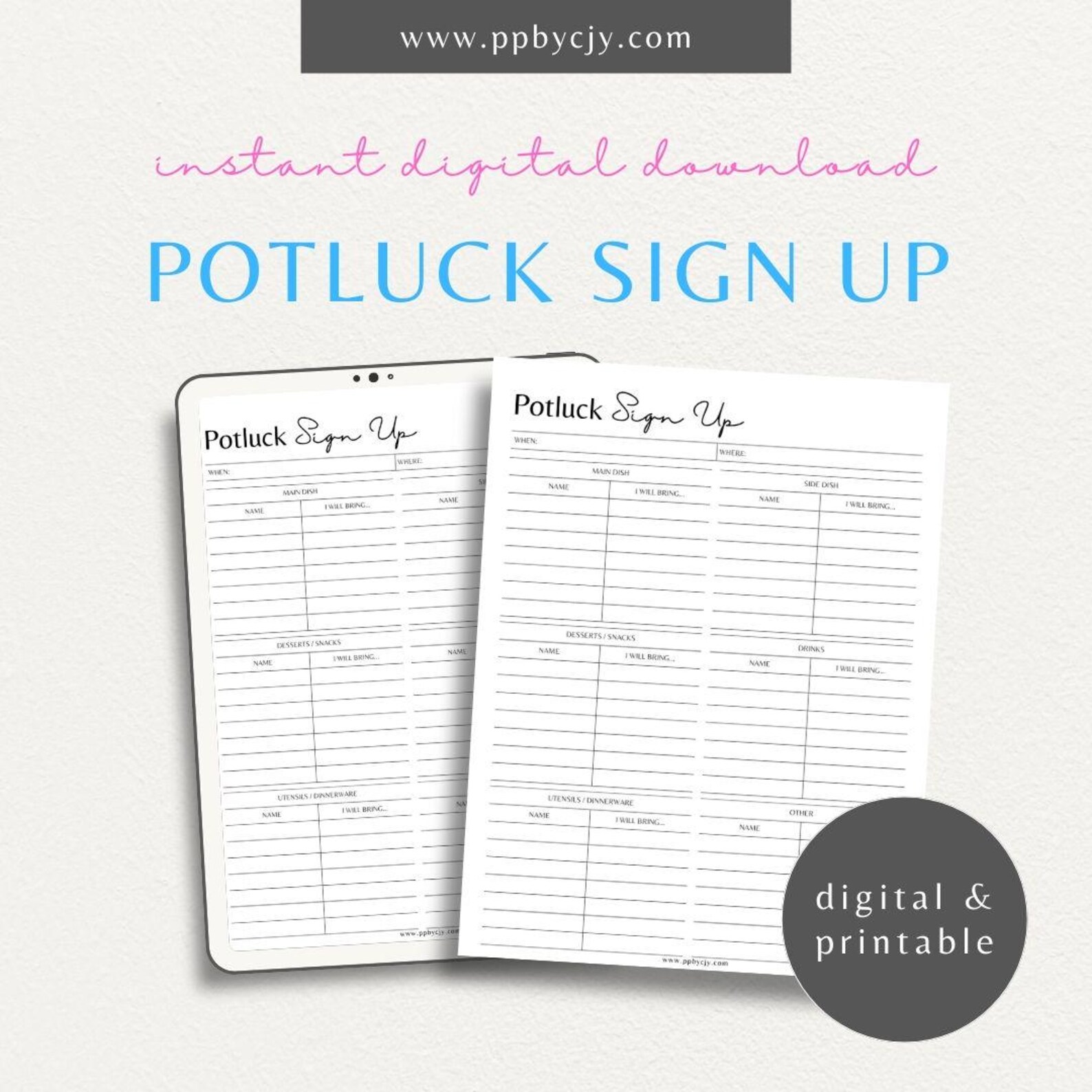 Potluck Volunteer Sign up Sheet | Community Event Food Dish Planner ...