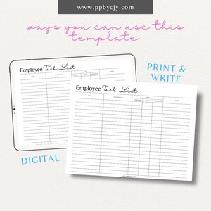 Employee Task List Printable | Work Job Assignment Tracker | Workplace ...