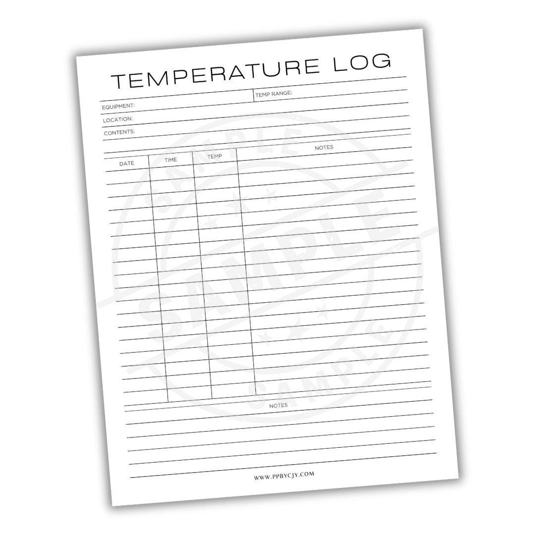 Food Temperature Log Printable Template | Digital Download | Kitchen ...