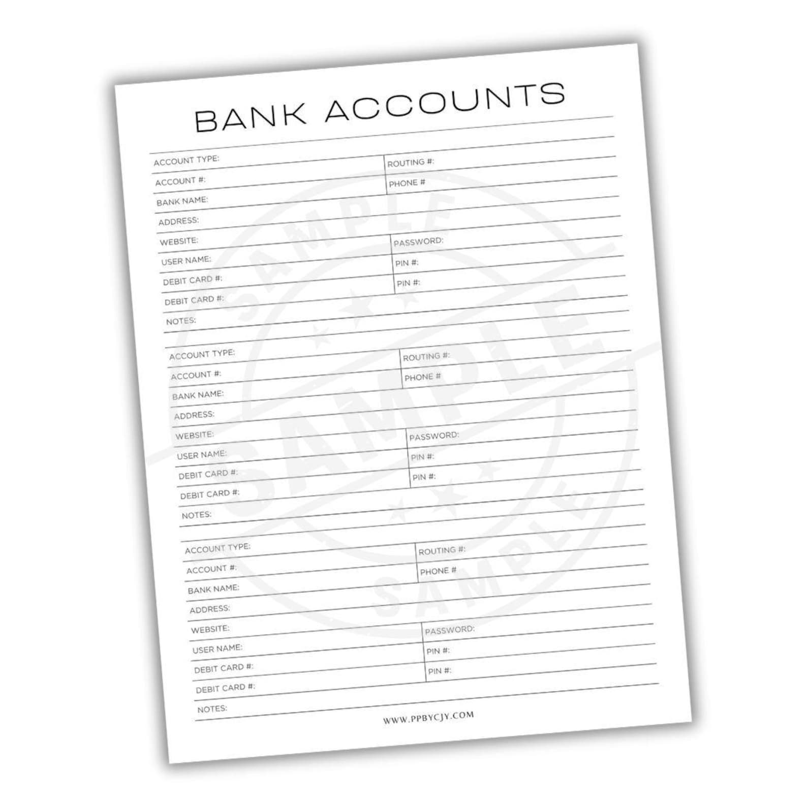 Bank Account List | Financial Portfolio Management Organizer | Personal ...