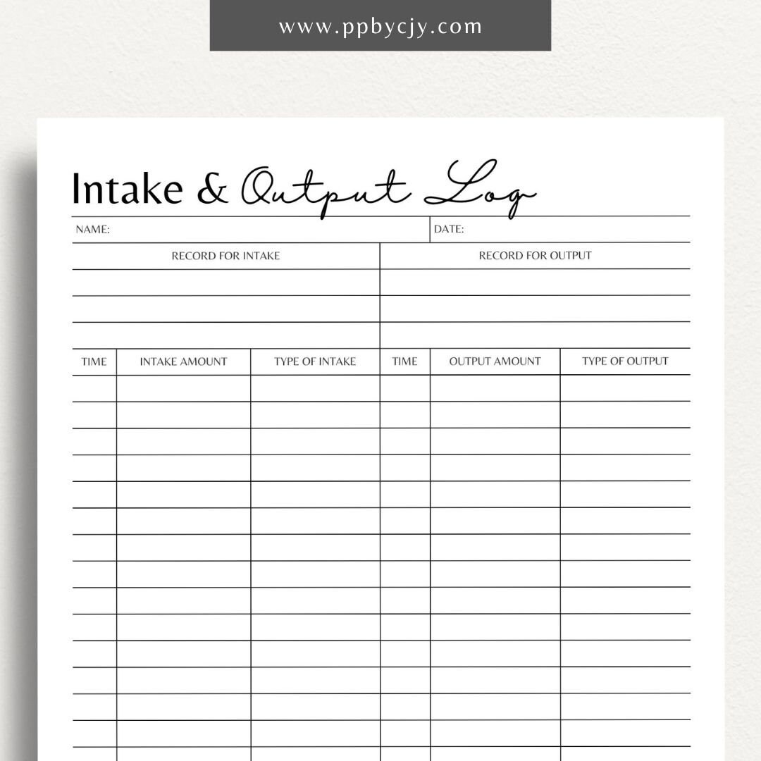 Intake and Output Log Printable | Healthcare Fluid Balance Tracker ...