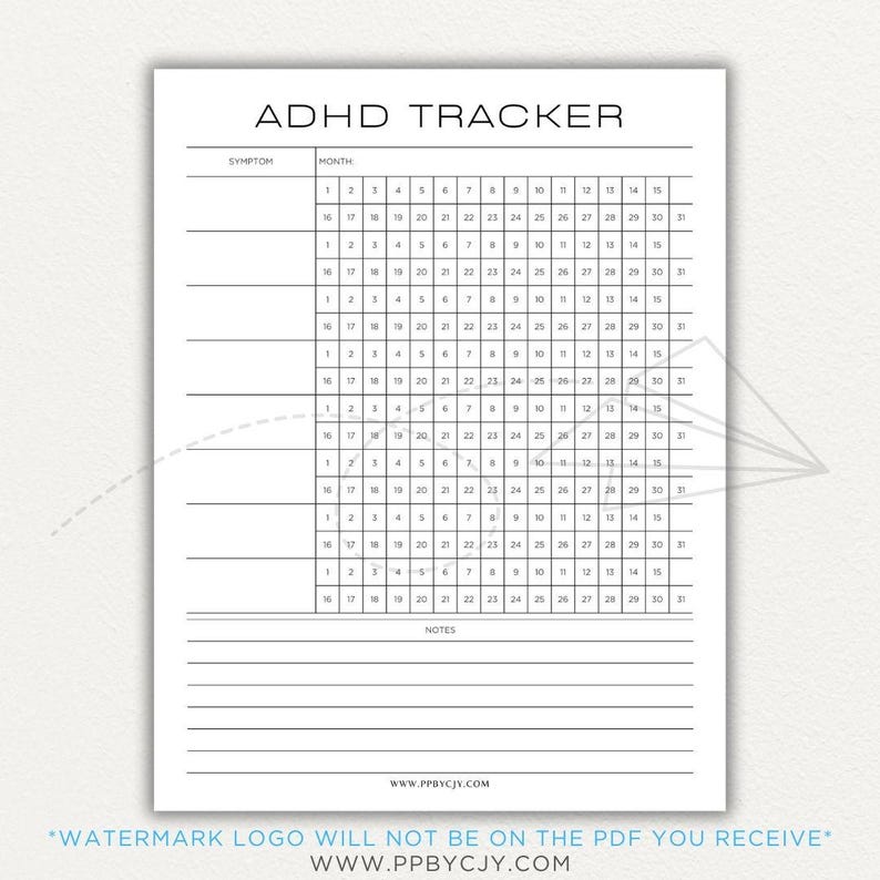 ADHD Symptom Tracker Printable | Daily & Weekly Log | Focus, Mood and ...