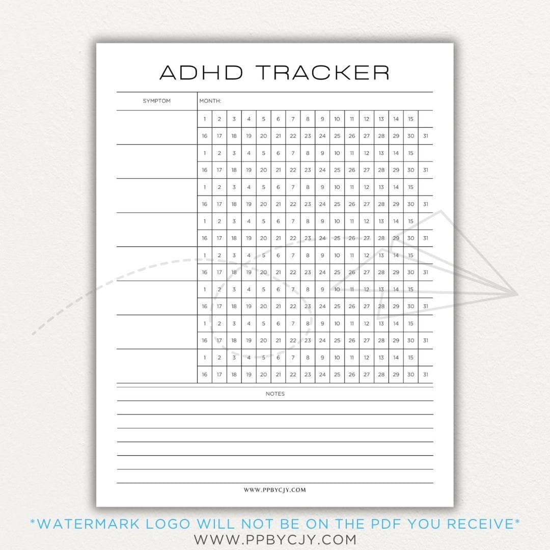 ADHD Symptom Tracker Printable | Daily & Weekly Log | Focus, Mood and ...