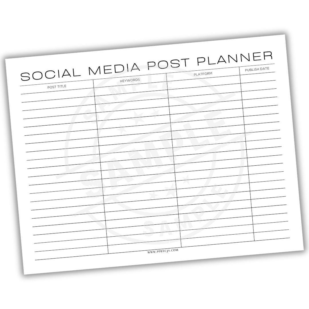 Social Media Post Planner Printable PDF Template | Schedule, Track and ...
