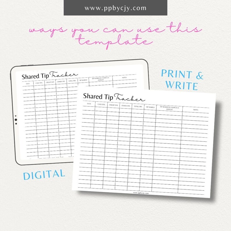 Shared Server Tip Tracker | Restaurant Tip Distribution Sheet | Cafe ...