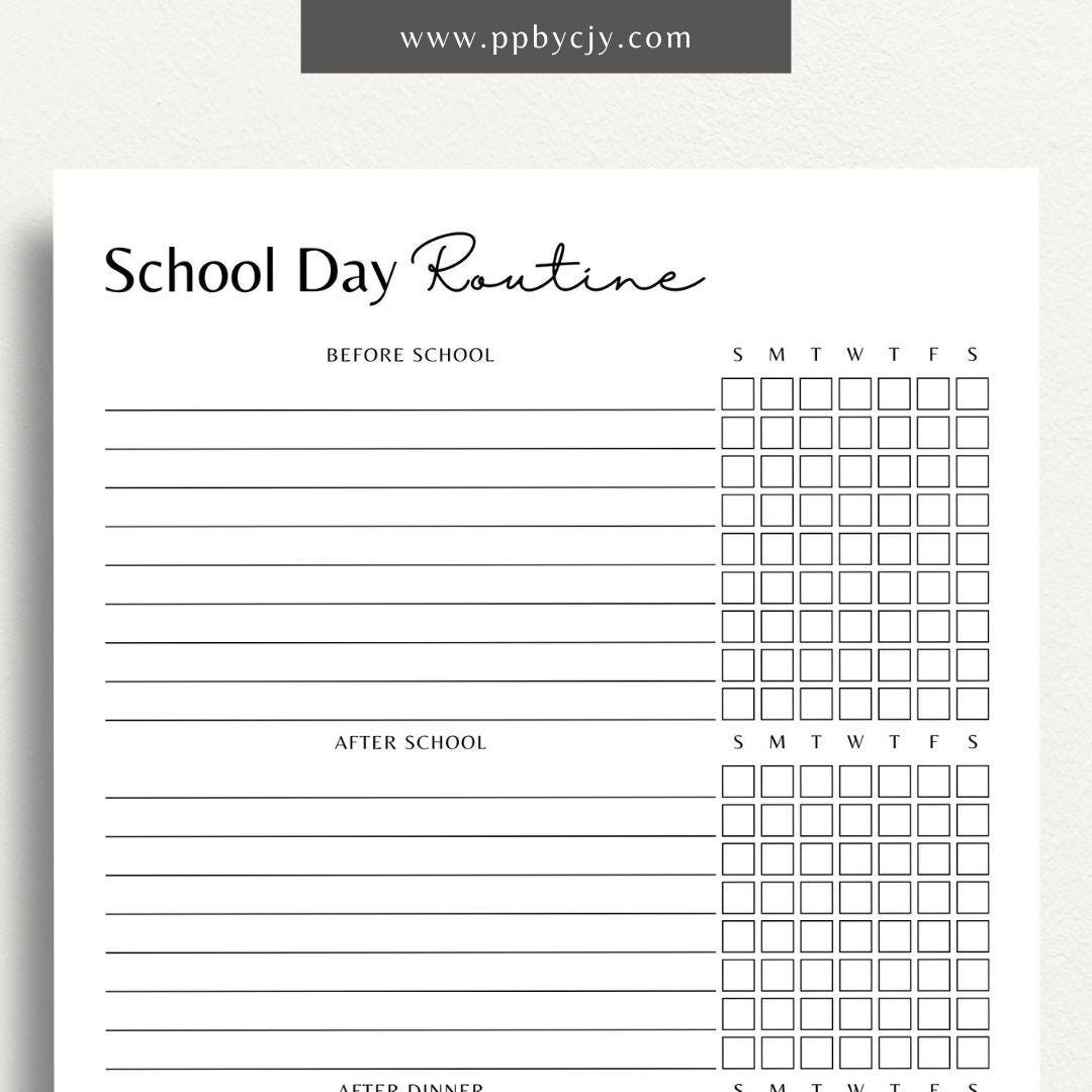 School Day Routine Tracker Printable Template Digital Download Student ...