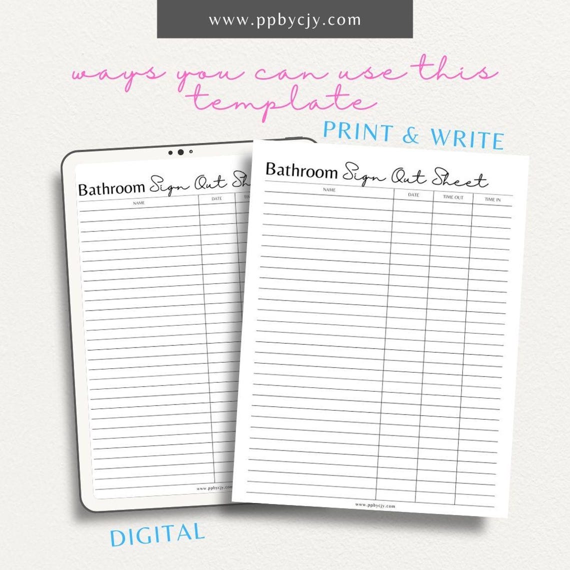 Bathroom Sign-out Sheet Printable Template | Digital Download ...