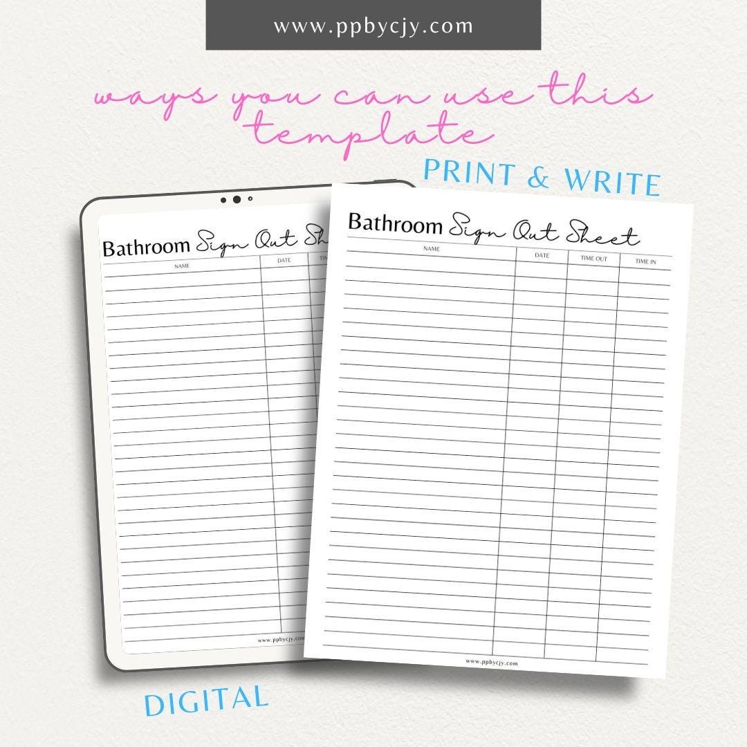 Bathroom Sign-out Sheet Printable Template | Digital Download ...