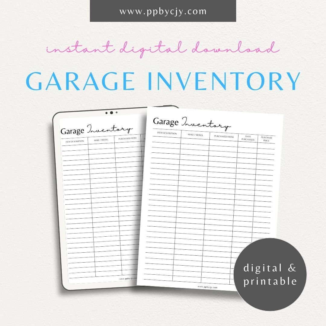 Garage Home Inventory List for Disaster Prep Personal Property ...