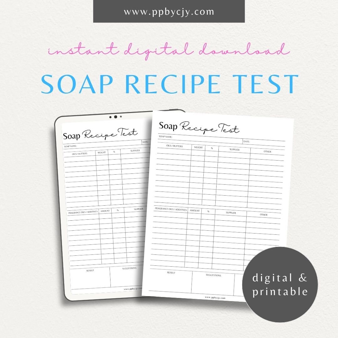 Soap Testing Planner | Handmade Soap Experimentation Log | Artisan Soap ...