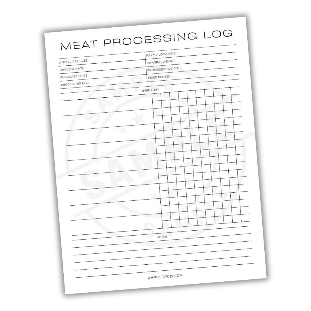 Meat Processing Tracker Printable Template | Instant Digital Download ...