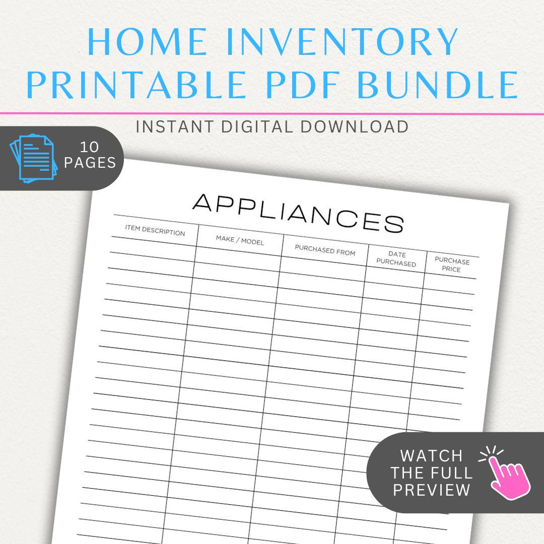 Home Inventory Printable Bundle | 10-page Household Asset Management ...