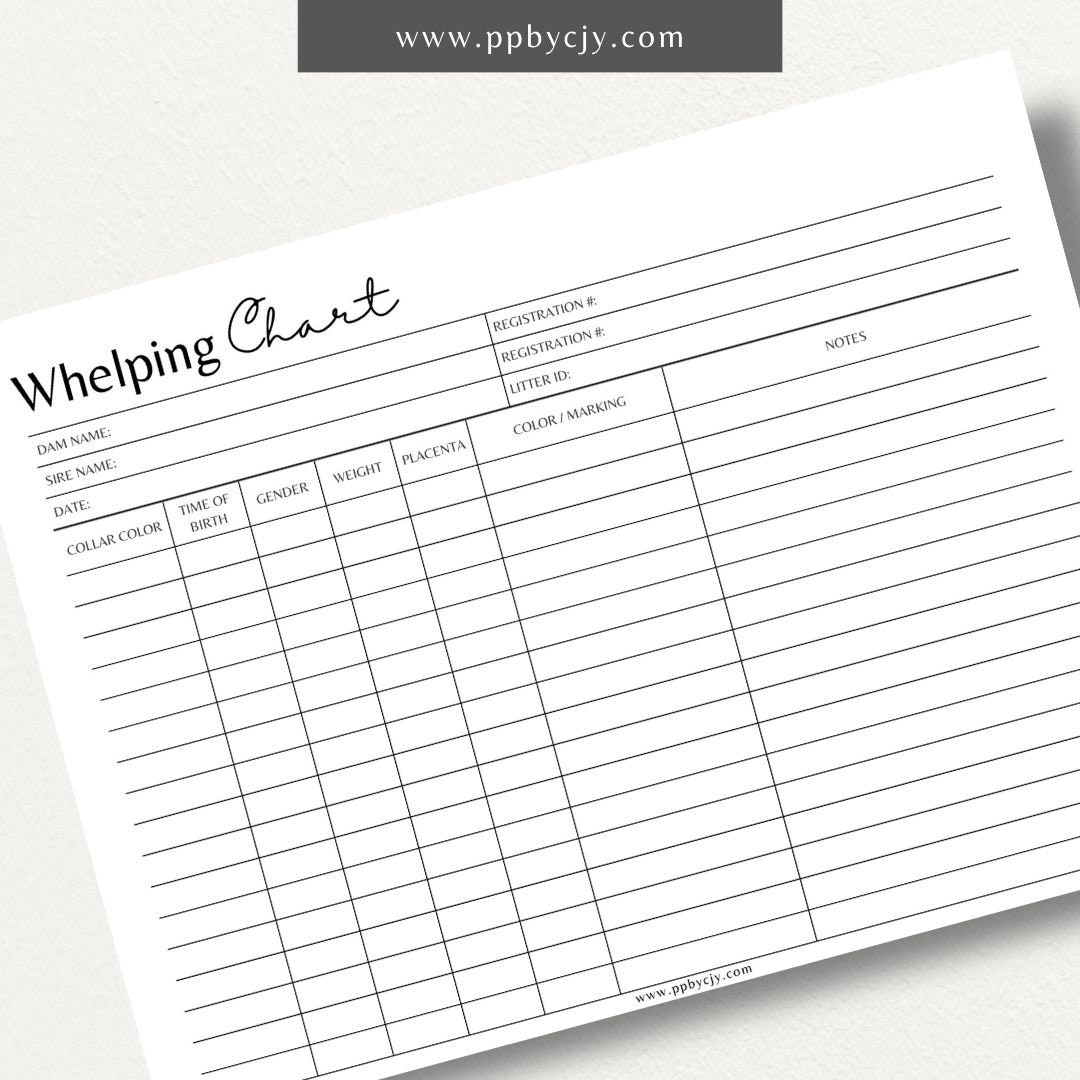 Puppy Whelping Chart Birthing Log Dog Breeding Litter Management ...