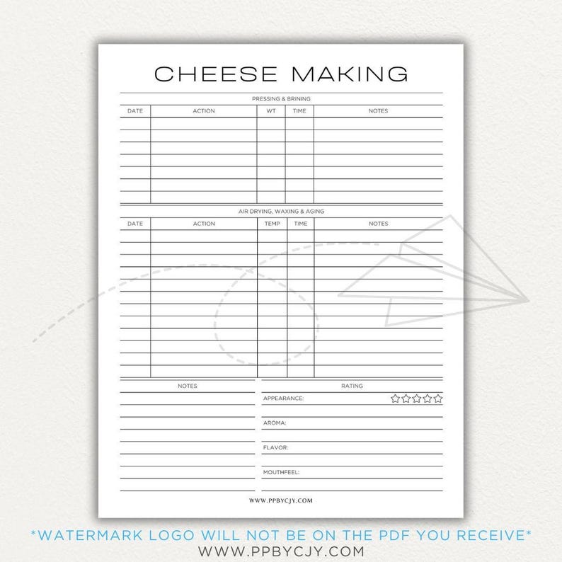 Cheese Making Planner Printable Template | Digital Download | Homemade ...