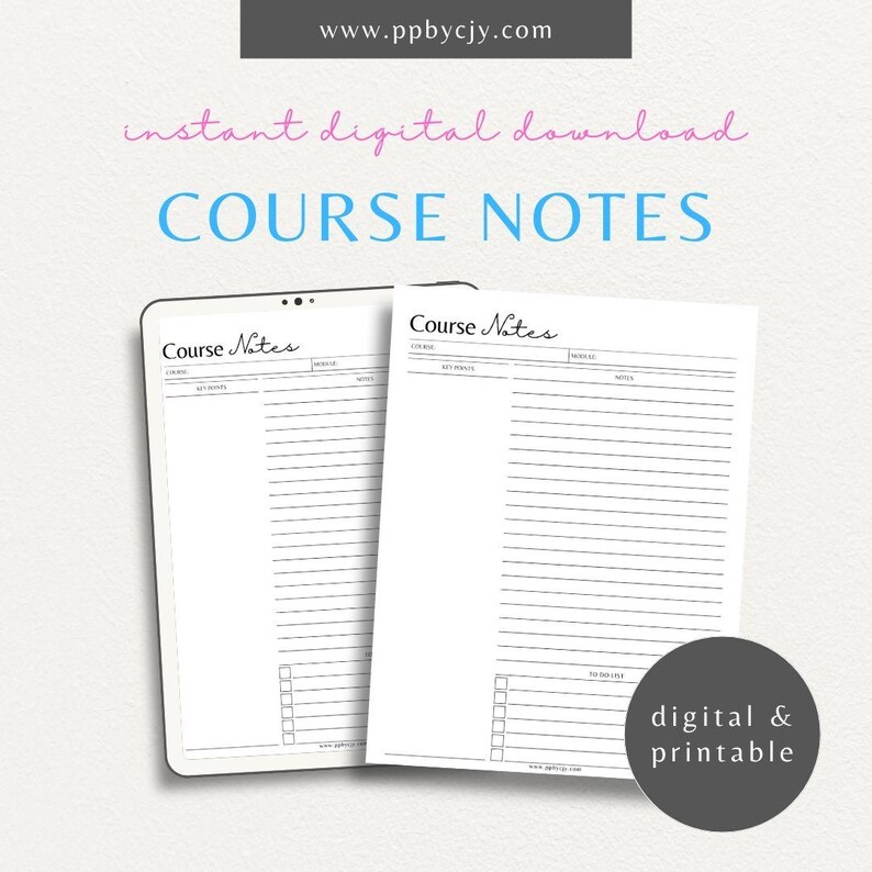 Course Notes Printable Template | Digital Download | Study Organizer ...