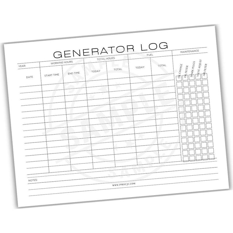 Generator Log Printable Template | Maintenance & Usage Tracker ...