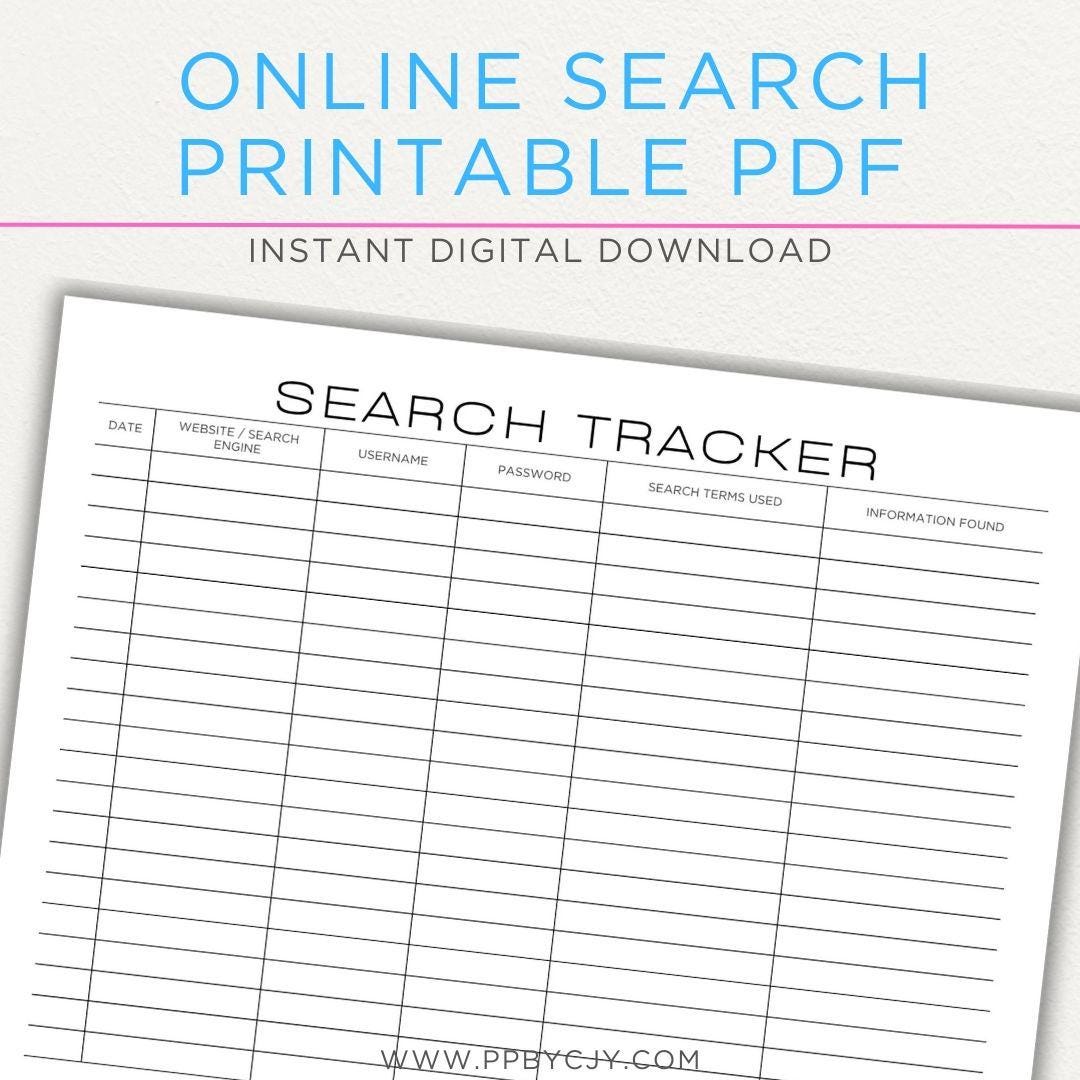 Online Search Tracker Printable | Web Research Log | Study and Keyword ...