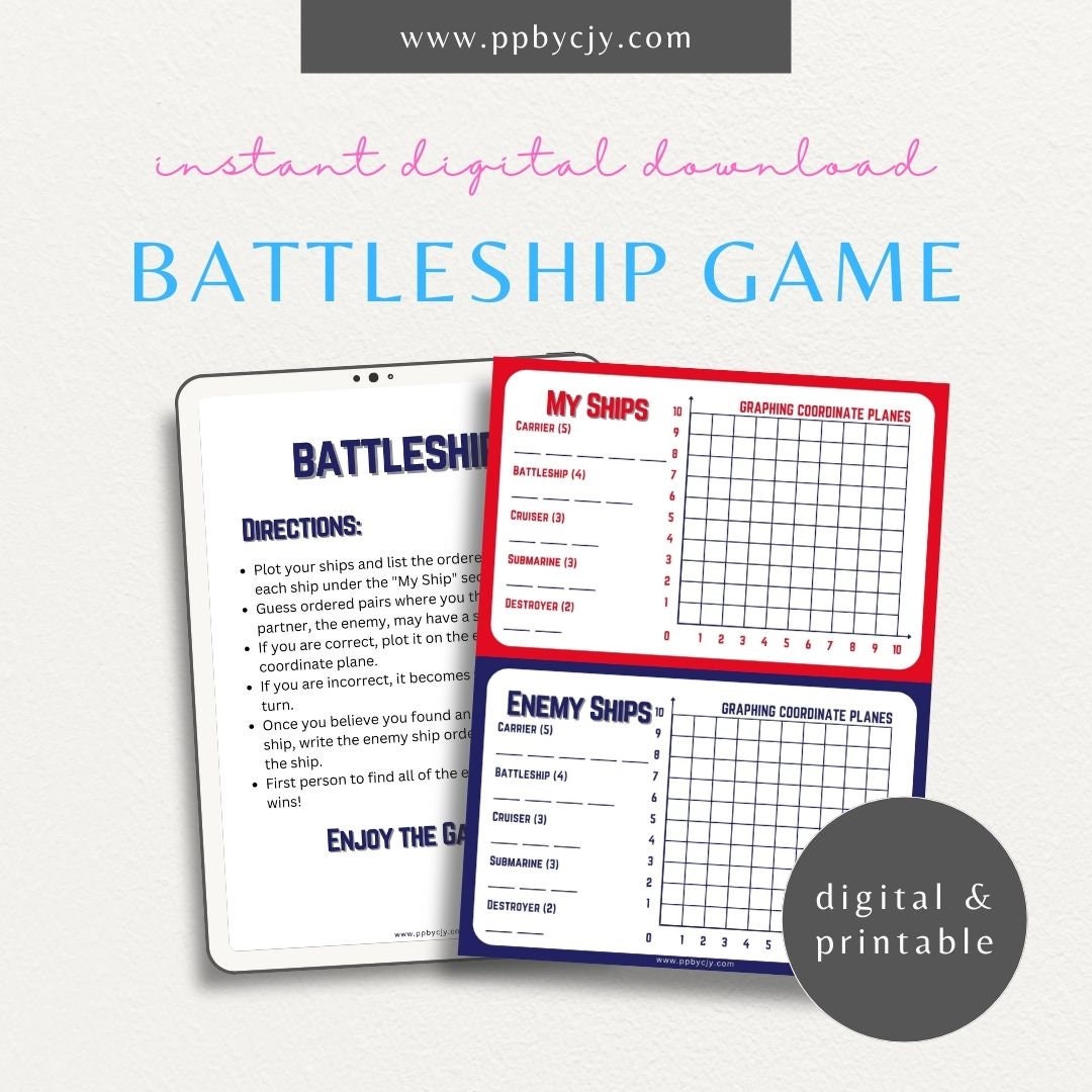 Battleship Game Printable Template | Digital Download | Classic ...