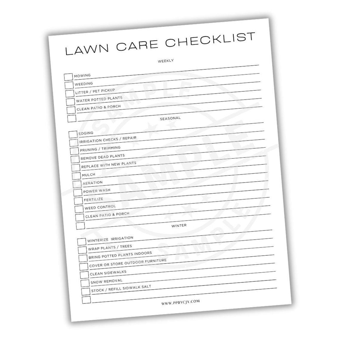 Lawn Care Checklist Printable PDF | Yard Maintenance Tracker | Seasonal ...