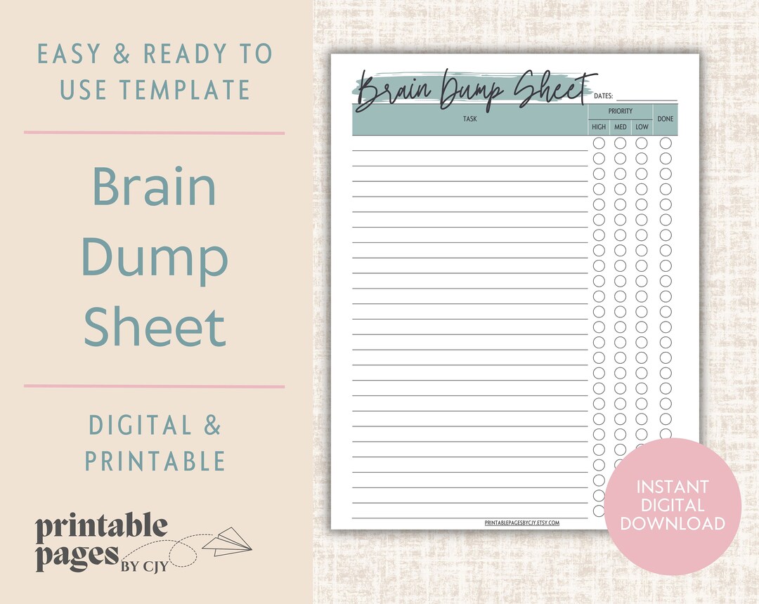 Brain Dump Printable Sheet Thought Tracker ADHD Brain Dump - Etsy