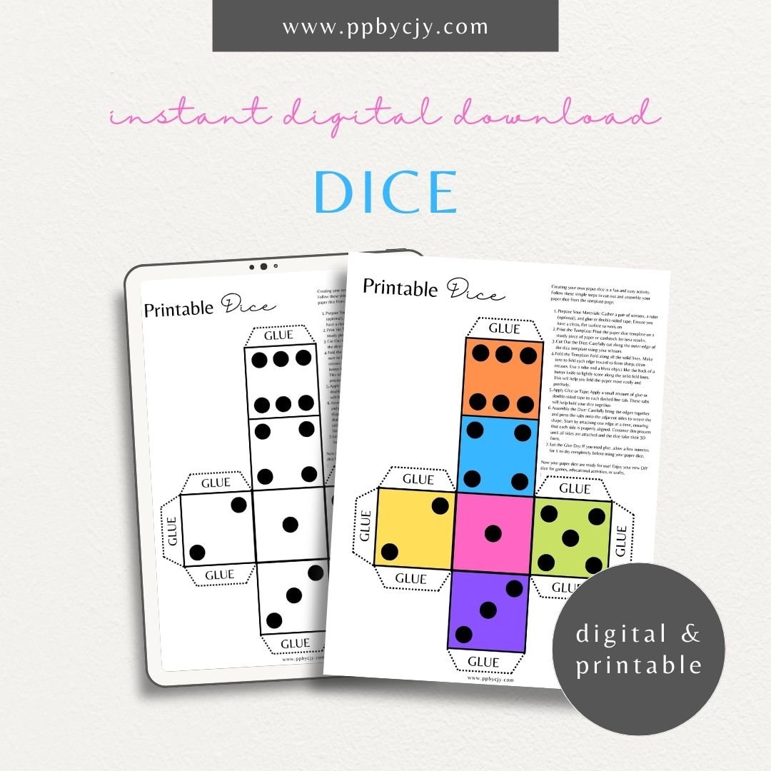 Dice Game Printable Template Digital Download Fun Family Activity Dice ...