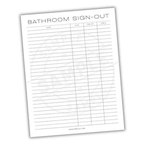 Bathroom Sign-out Sheet Printable Template | Digital Download ...