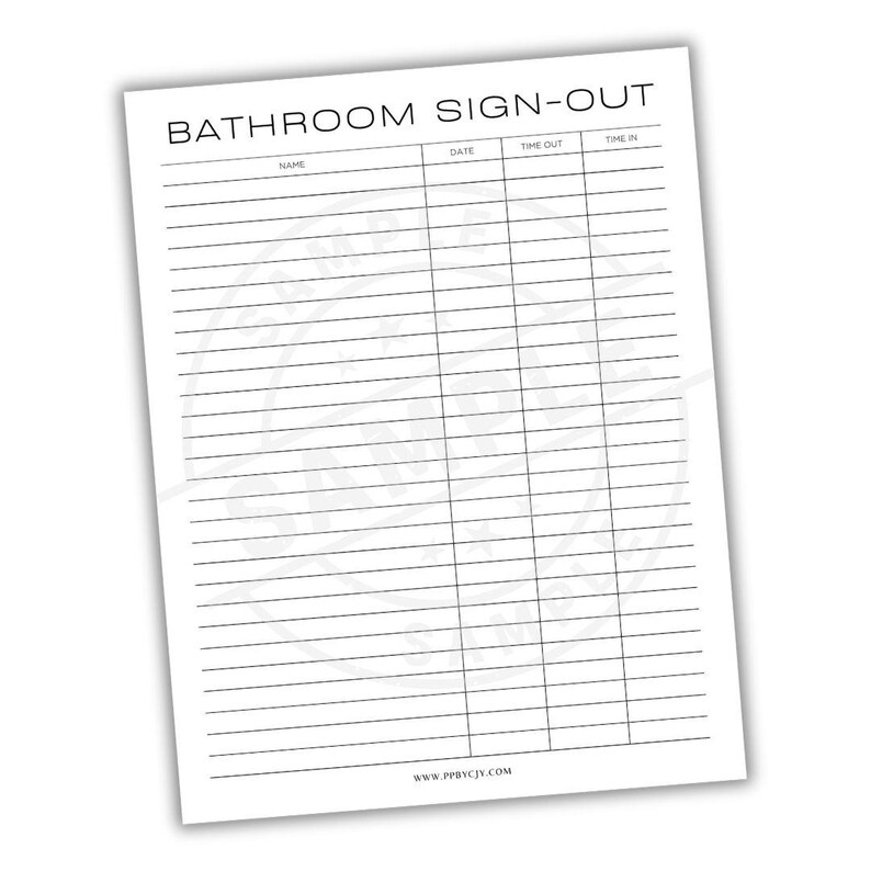 Bathroom Sign-out Sheet Printable Template | Digital Download ...