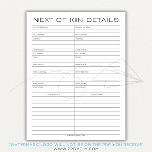Next of Kin Details | Emergency Contact Information Form | Family ...