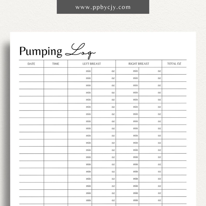 Breastfeeding Pumping Log | Milk Production Breast Pump Session Tracker ...