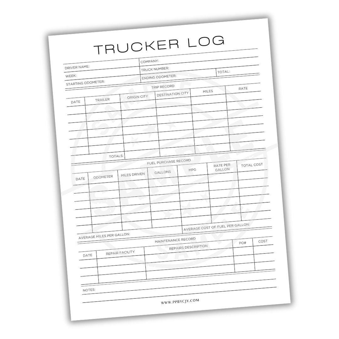 Trucker Log Printable PDF | Trip & Mileage Tracker | Fuel, Hours, Stops ...