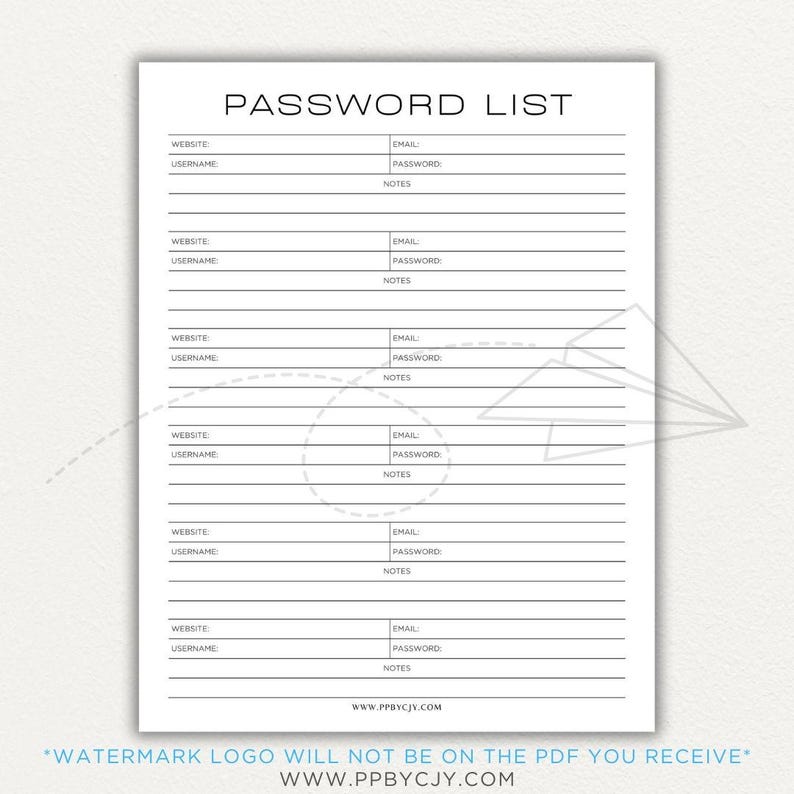 Online Password Tracker Printable | Secure Login Organizer | Website ...