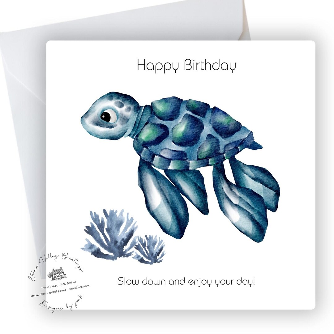 Happy Birthday, Sea Turtle, Enjoy Your Day! Blank Inside - Etsy