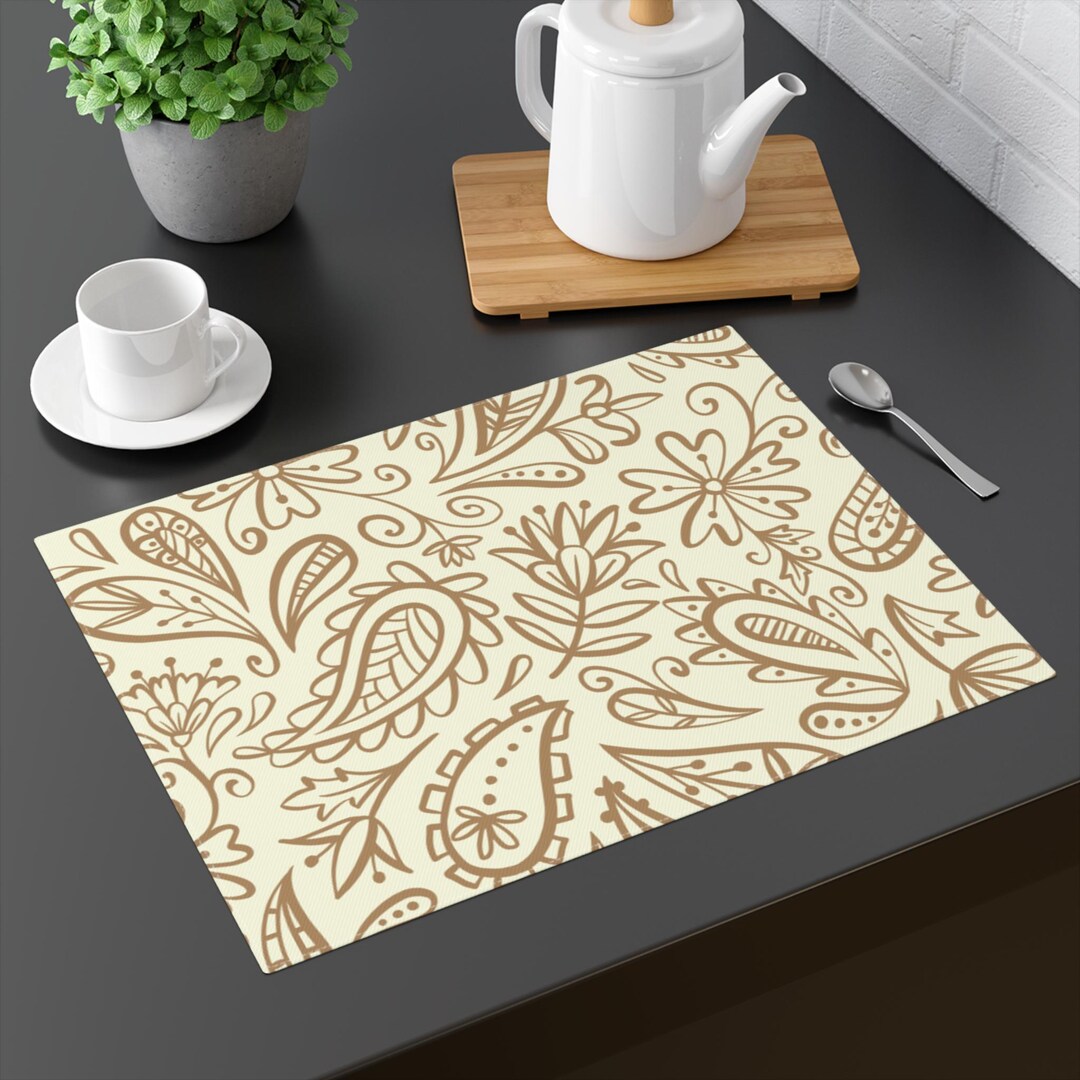 Beige and Brown, Wipeable Kitchen Placemat, Party Table Mat, Dining ...