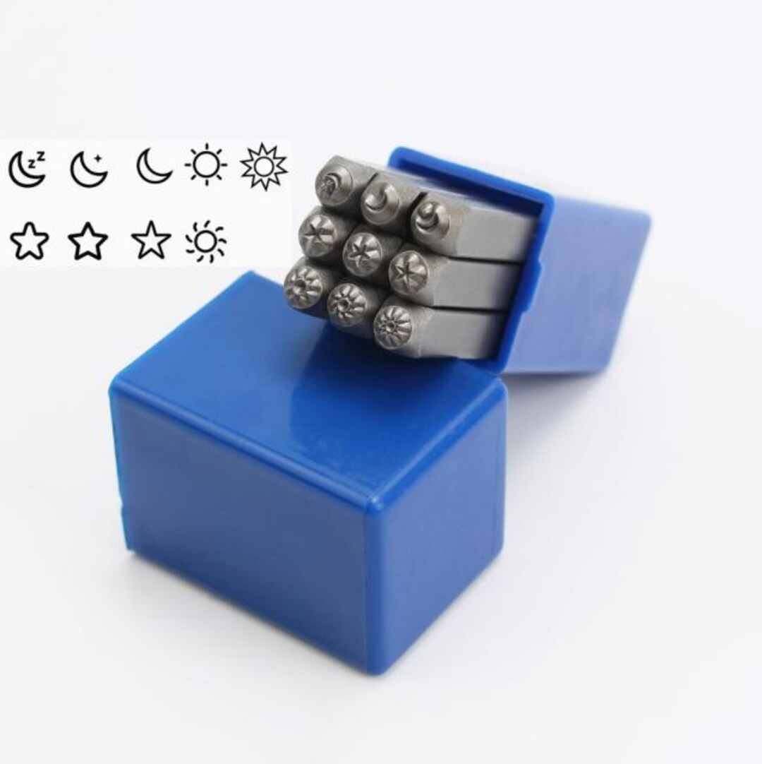 9 Pcs 3mm Sun, Moon and Star Punching Set Jewelry Metal, Leather ...