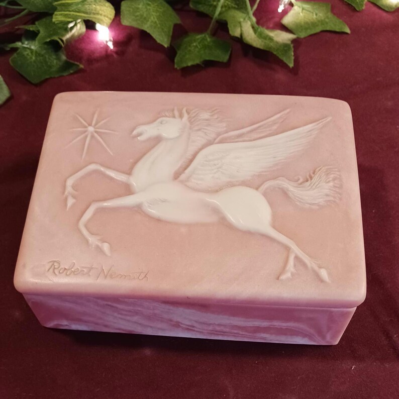 Vintage Pegasus Pink Incolay Trinket Box - Etsy