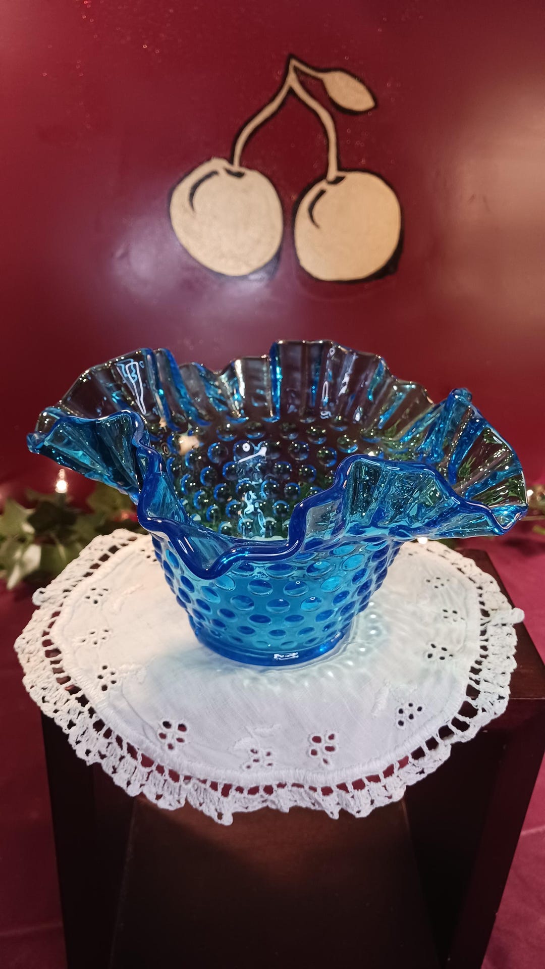 Fenton Blue Hobnail With Ruffle Bowl - Etsy