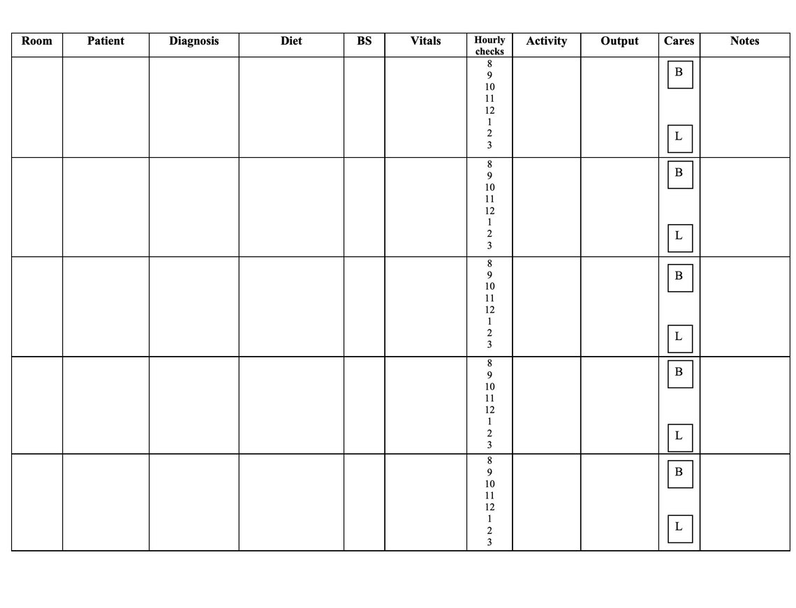 CNA AM's Assignment Sheet | Etsy