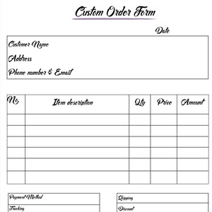 Order Form Printable, Custom Order Instant Download, Small Business ...