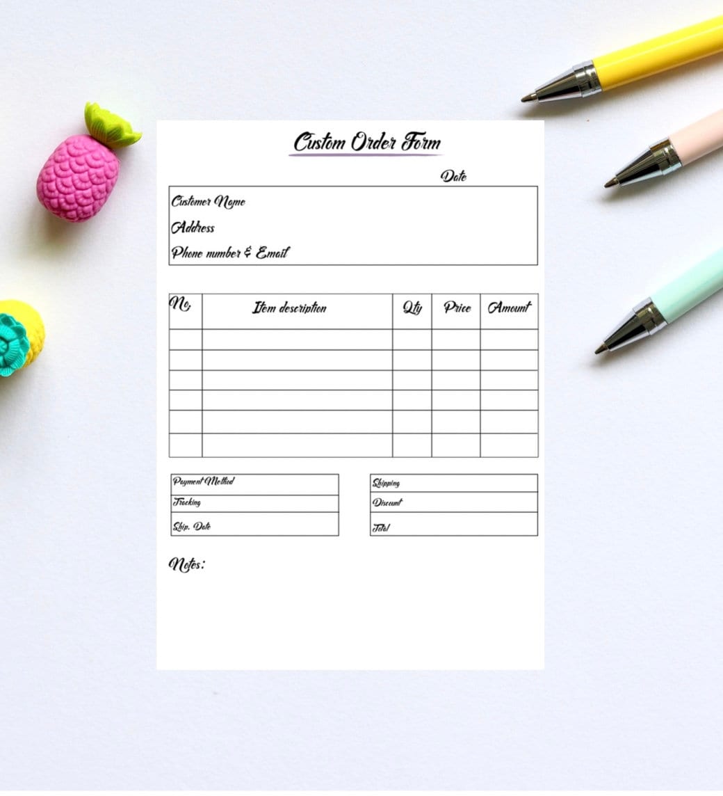 Order Form Printable, Custom Order Instant Download, Small Business ...