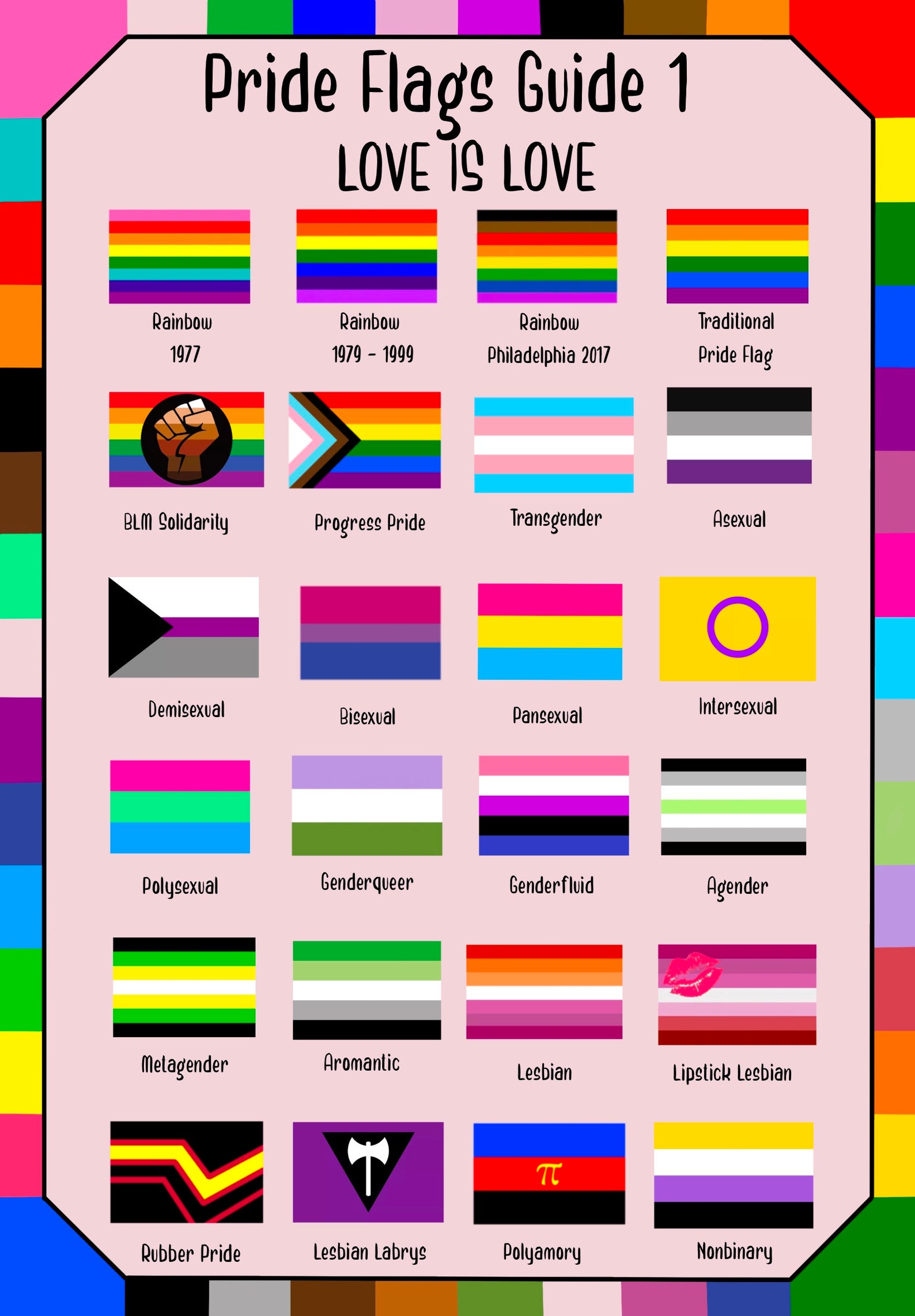 Love Pride Guide, LGBTQ Rainbow Flags, Instant Digital Download ...