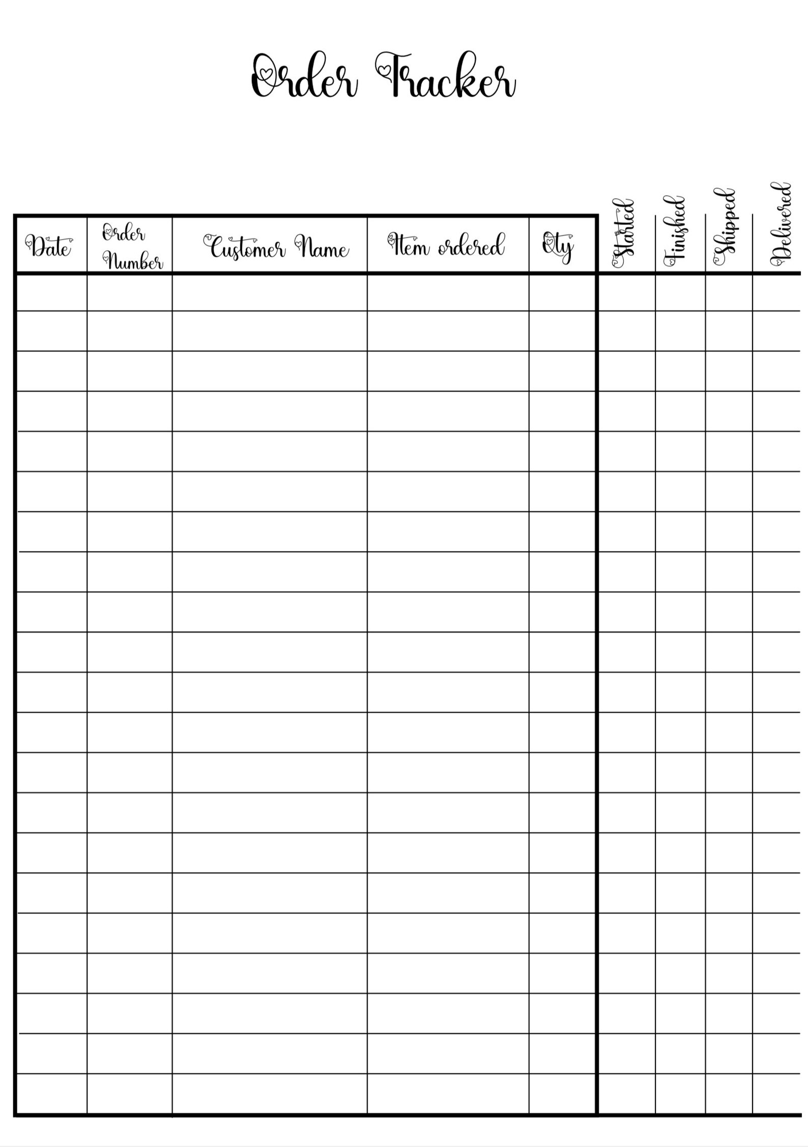 Order Tracking Form, Printable Order Form, Small Business Digital Order ...