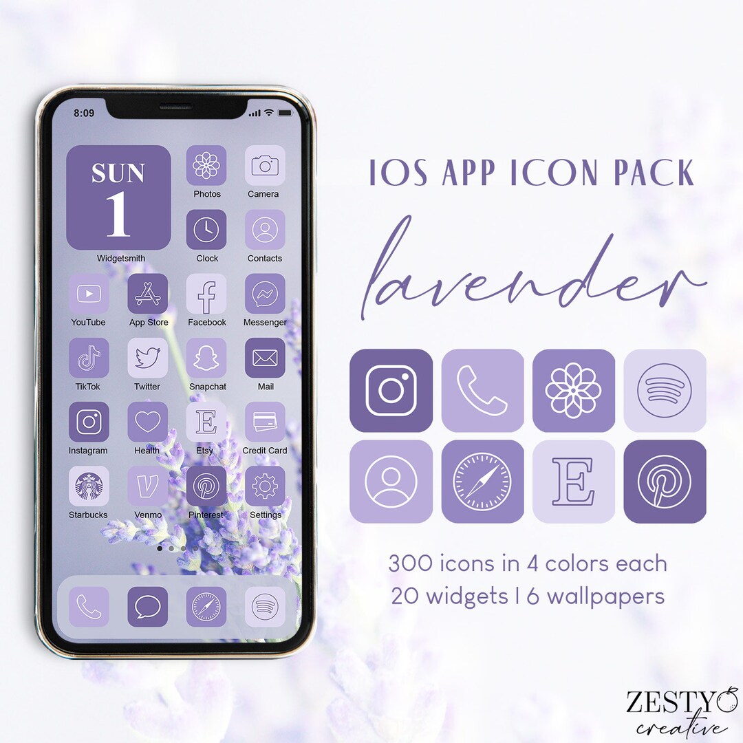 Lavender Ios App Icon Pack | 300 Unique Icons in 4 Colors Each + 20 ...