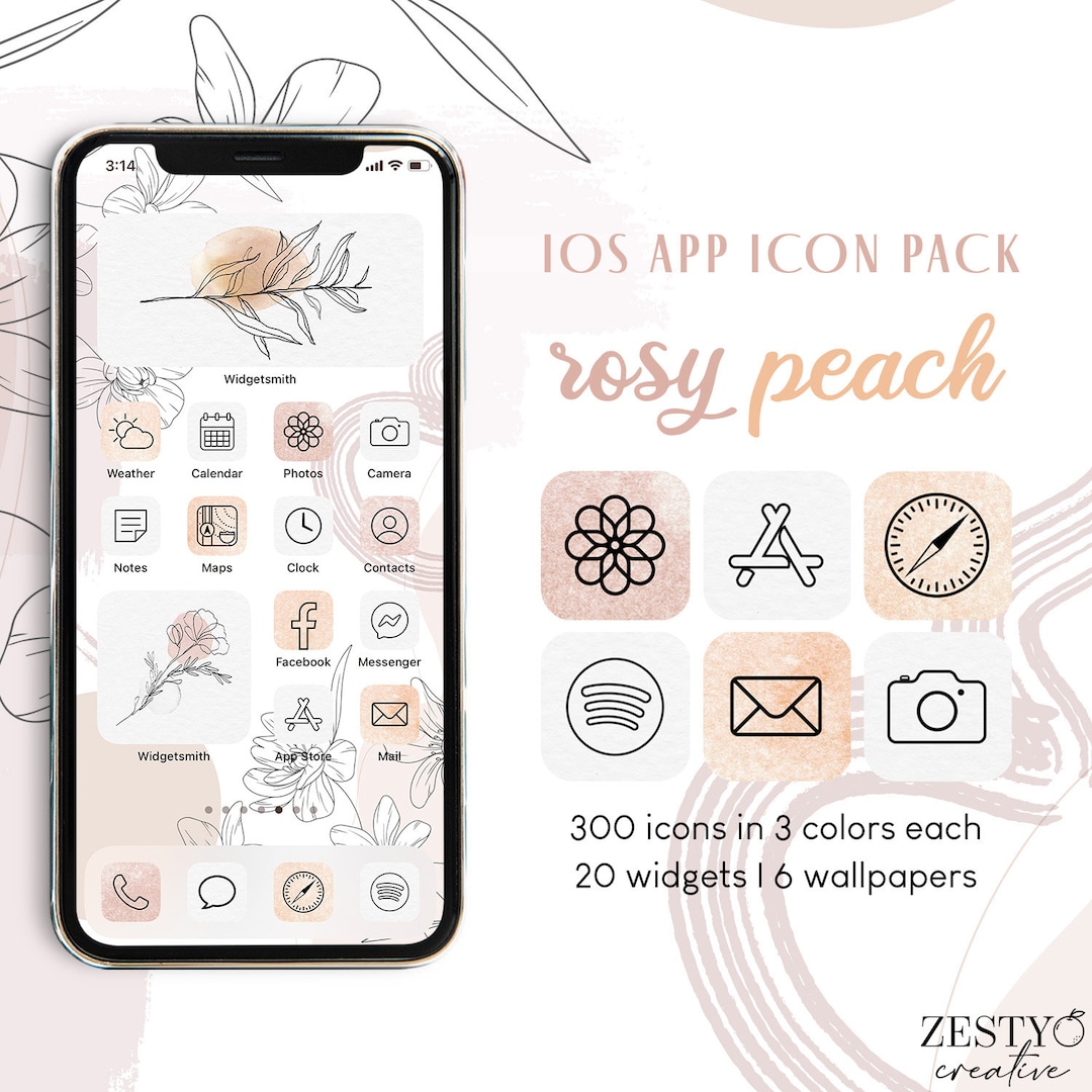 Rosy Peach Watercolor Ios App Icon Pack | 300 Unique Icons in 3 Colors ...