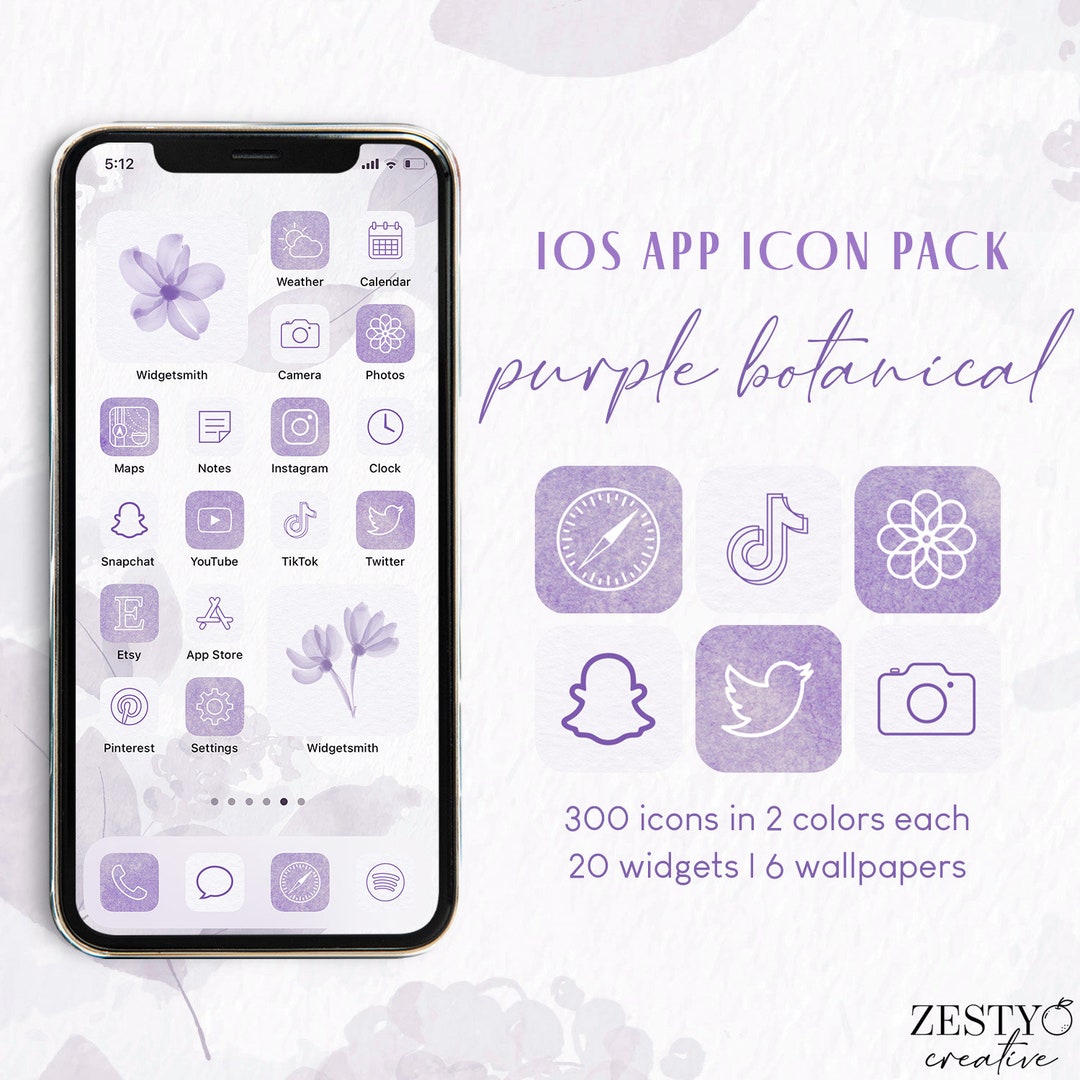 Purple Botanical Watercolor Ios App Icon Pack | 300 Unique Icons in 2 ...