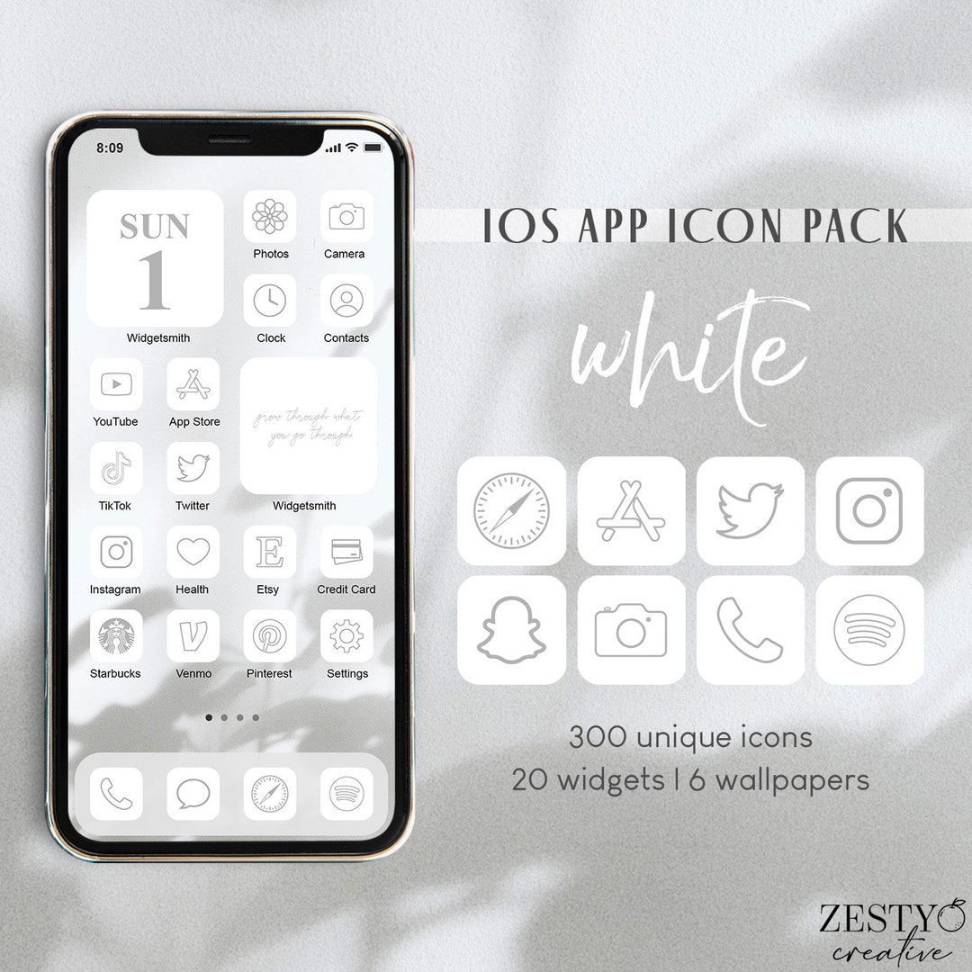 White Ios App Icon Pack | 300 Unique Icons + 20 Widget Quotes + 6 ...