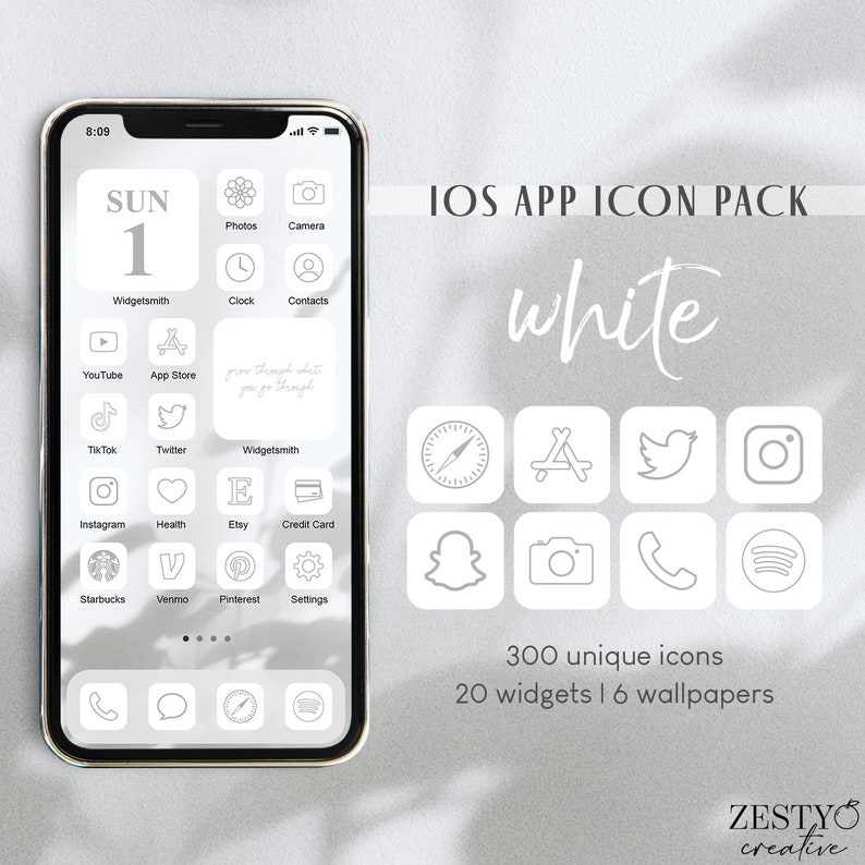 White Ios App Icon Pack 300 Unique Icons 20 Widget Quotes - Etsy